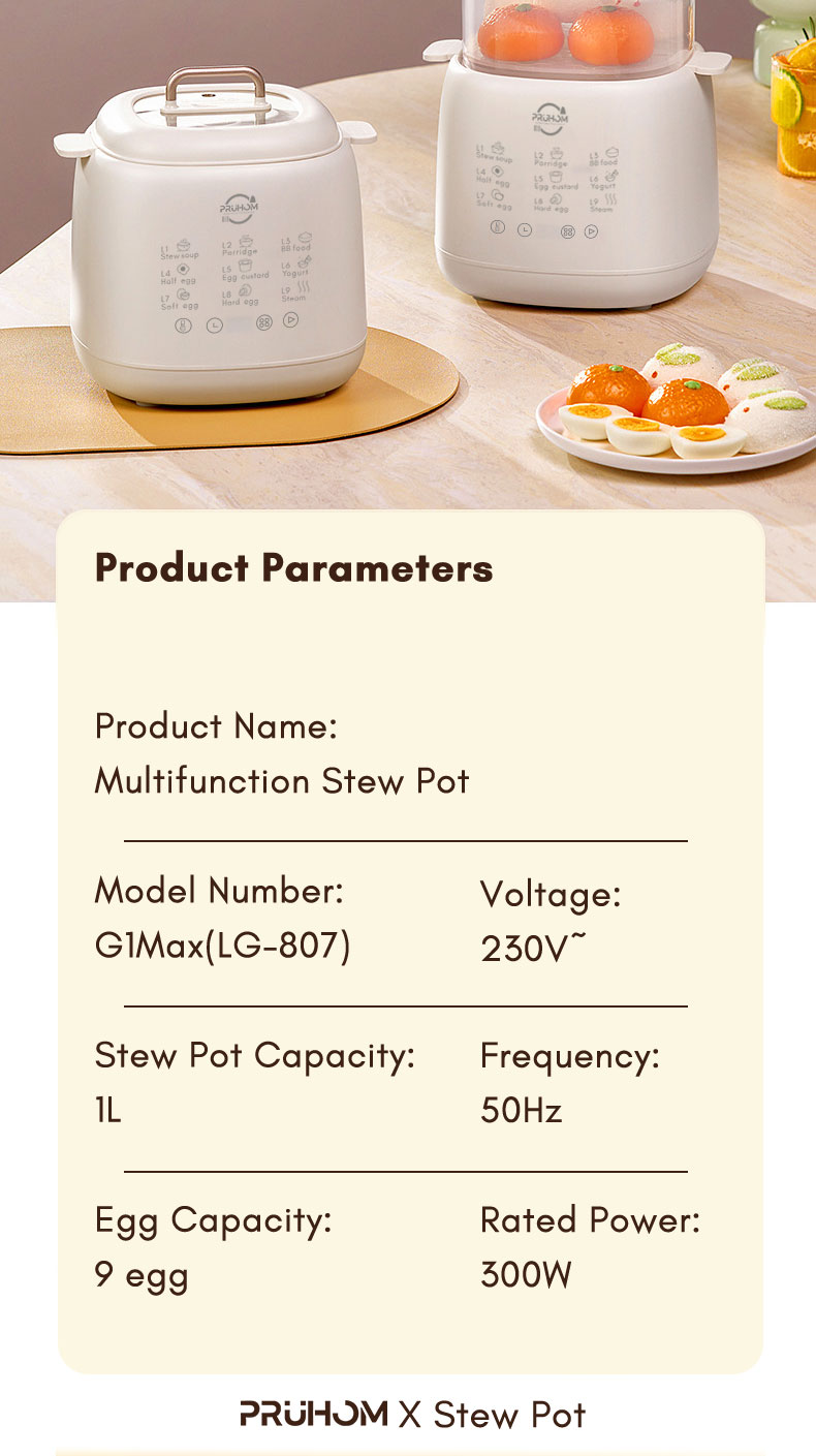 PRUHOM 9 Menu Electric Stew Pot Rice Cooker Egg Boiler Steamer Multi ...
