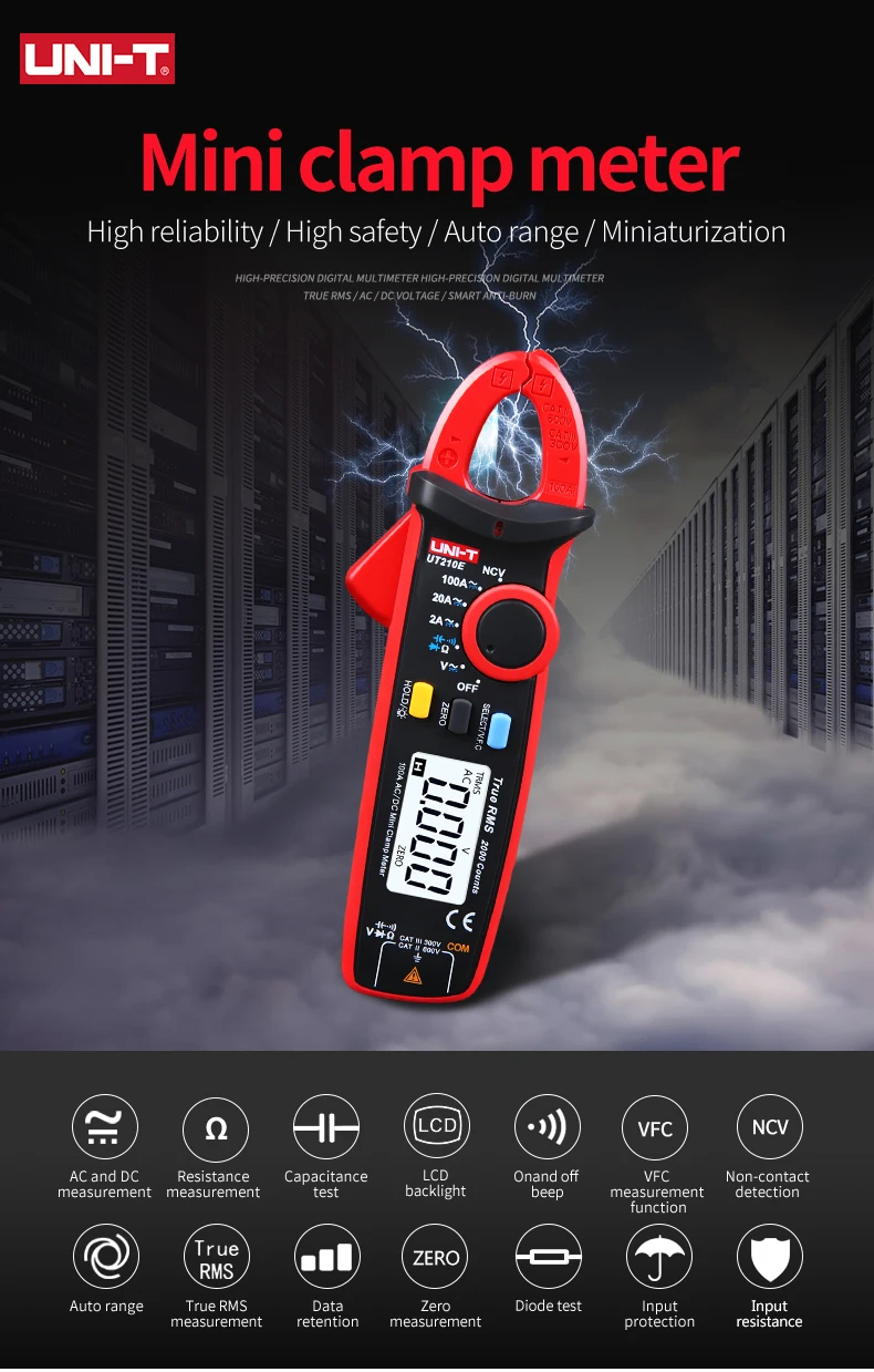 UNI-T UT210D True RMS Mini Clamp Multimeter AC DC NCV VFC Tester ...