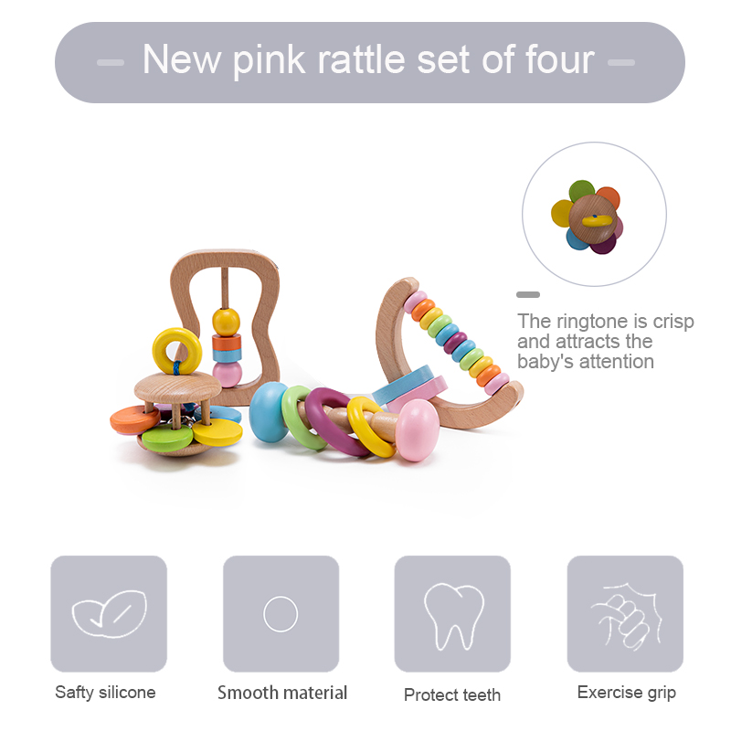 Wooden Rattle Four-Piece Set Orff Musical Instrument Hand-Grabbing ...