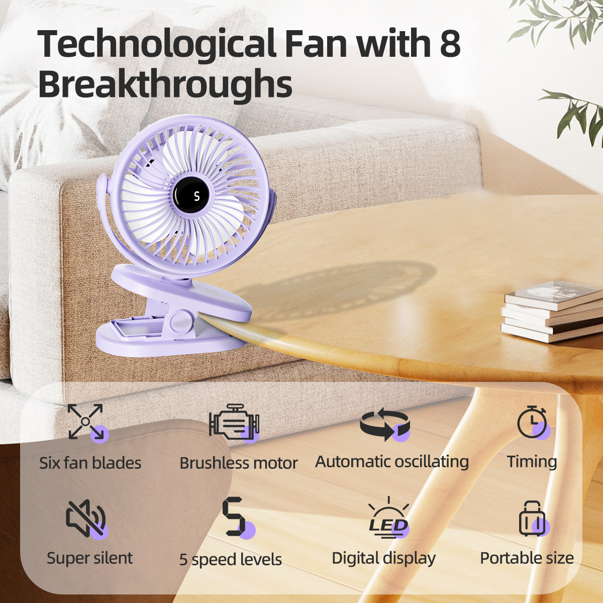 GOOJODOQ 2000 mAh Desktop Fan Mini Portable 720-Degree Adjustable ...