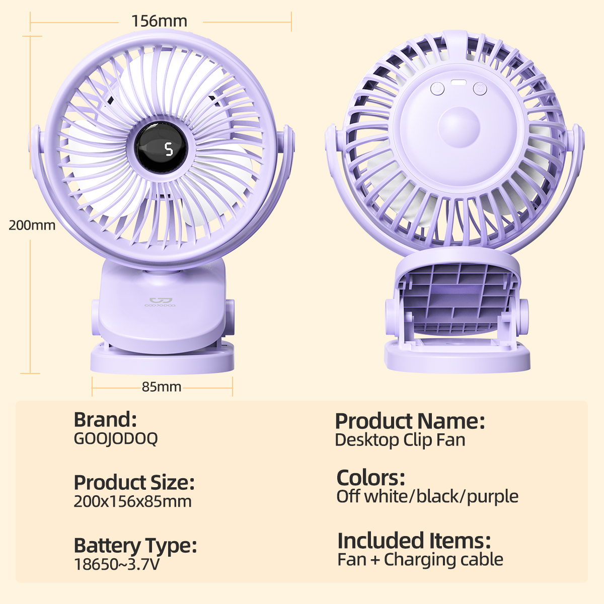 GOOJODOQ 2000 mAh Desktop Fan Mini Portable 720-Degree Adjustable ...