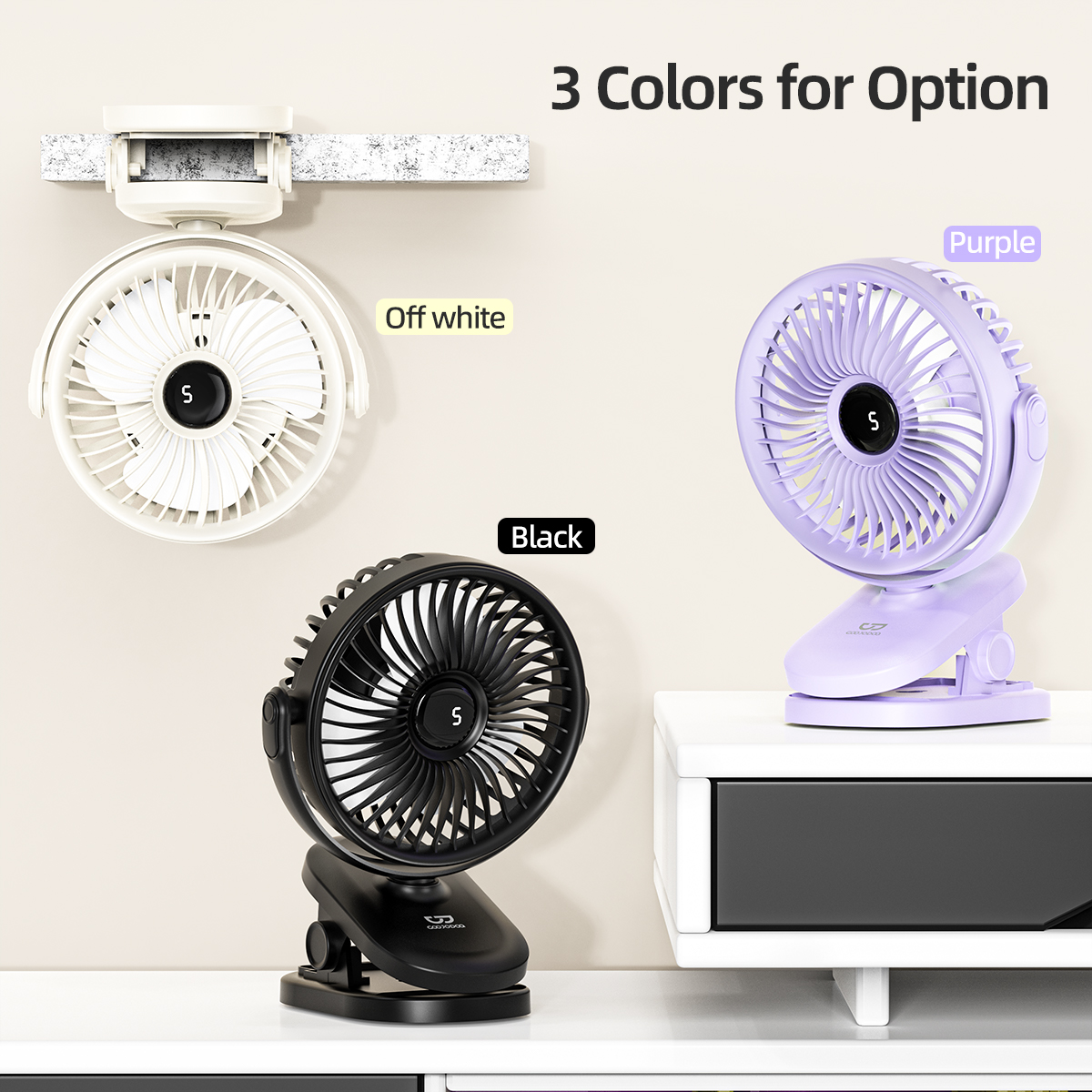 GOOJODOQ 2000 mAh Desktop Fan Mini Portable 720-Degree Adjustable ...