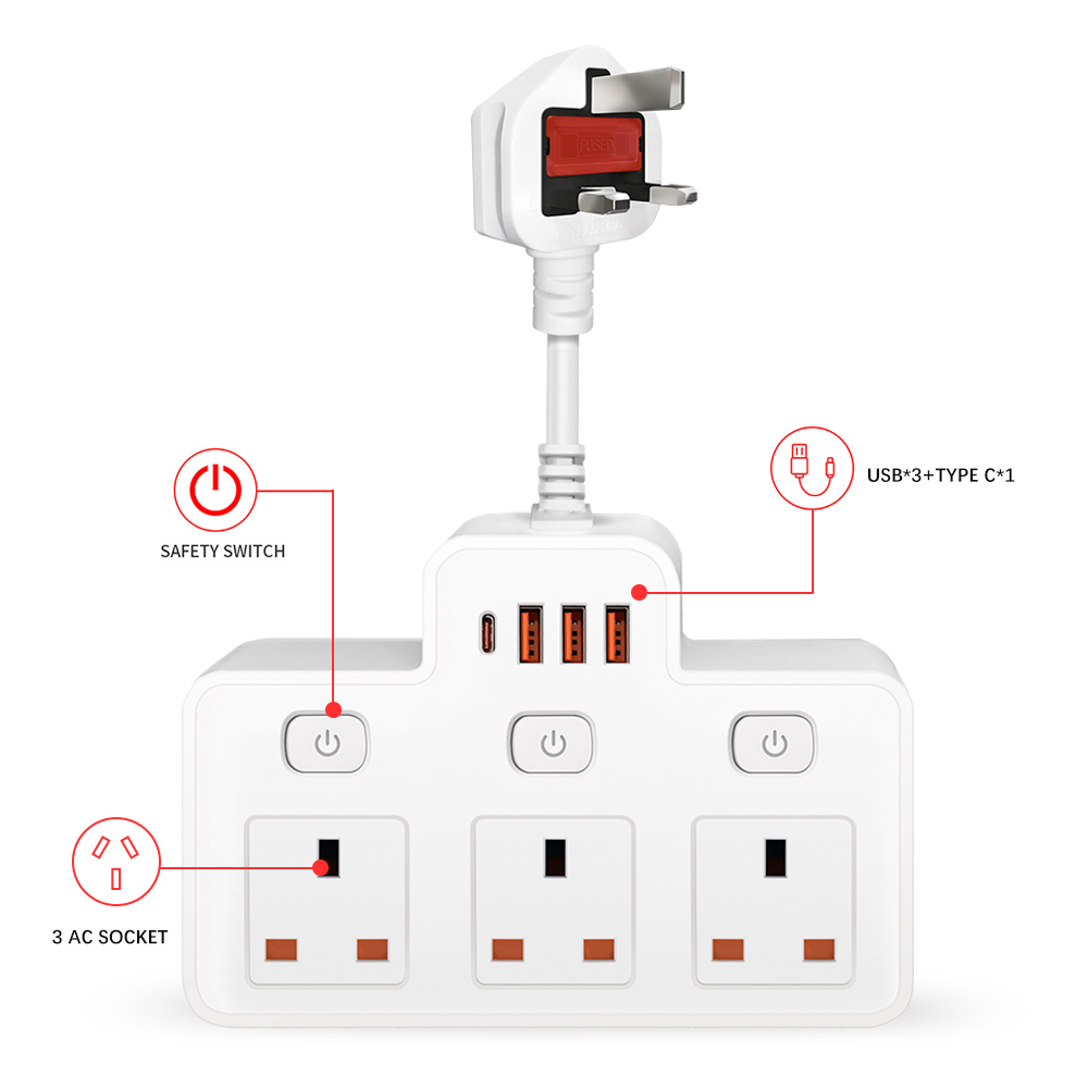 UK wall-mounted short power socket, 2500W/10A maximum power, single ...