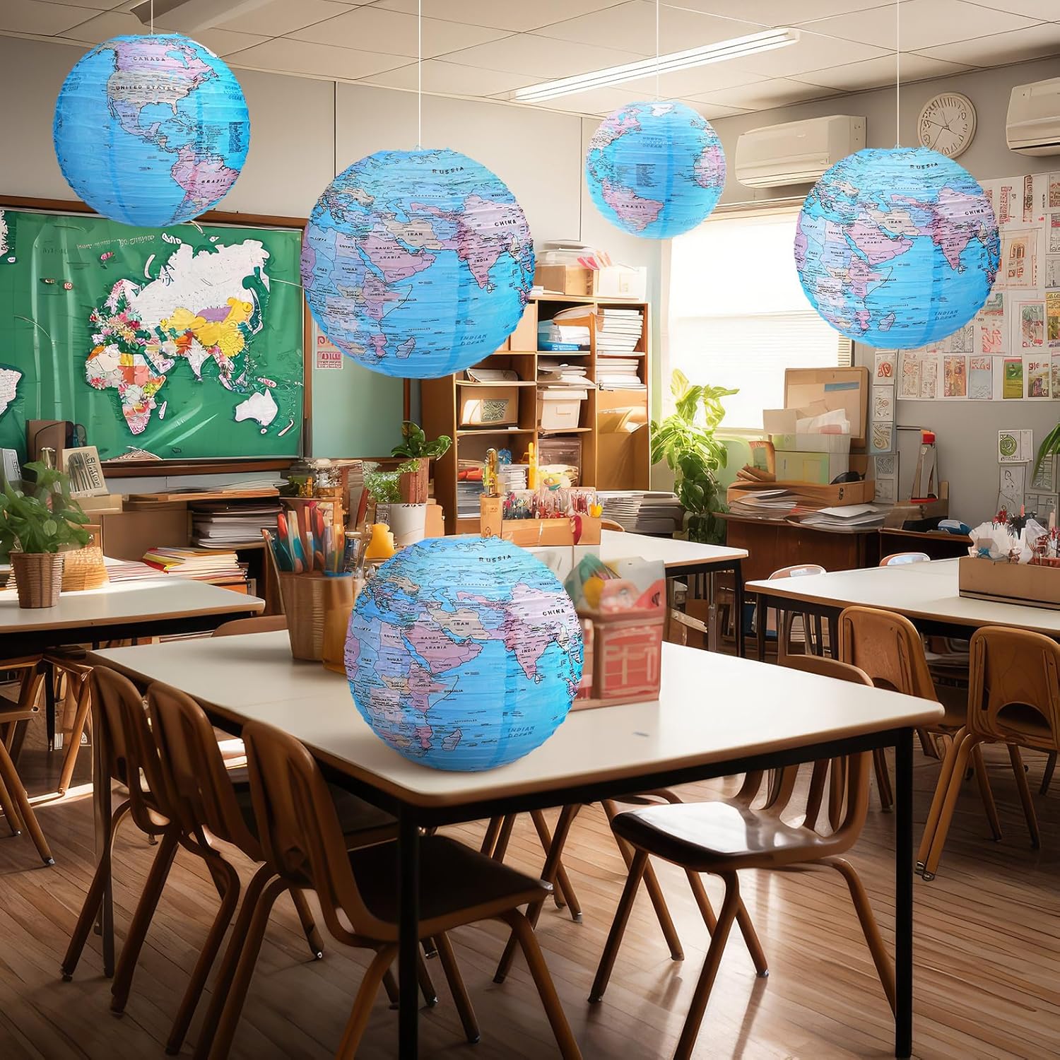 Hanging paper lanterns, back to school decoration, world travel themed ...