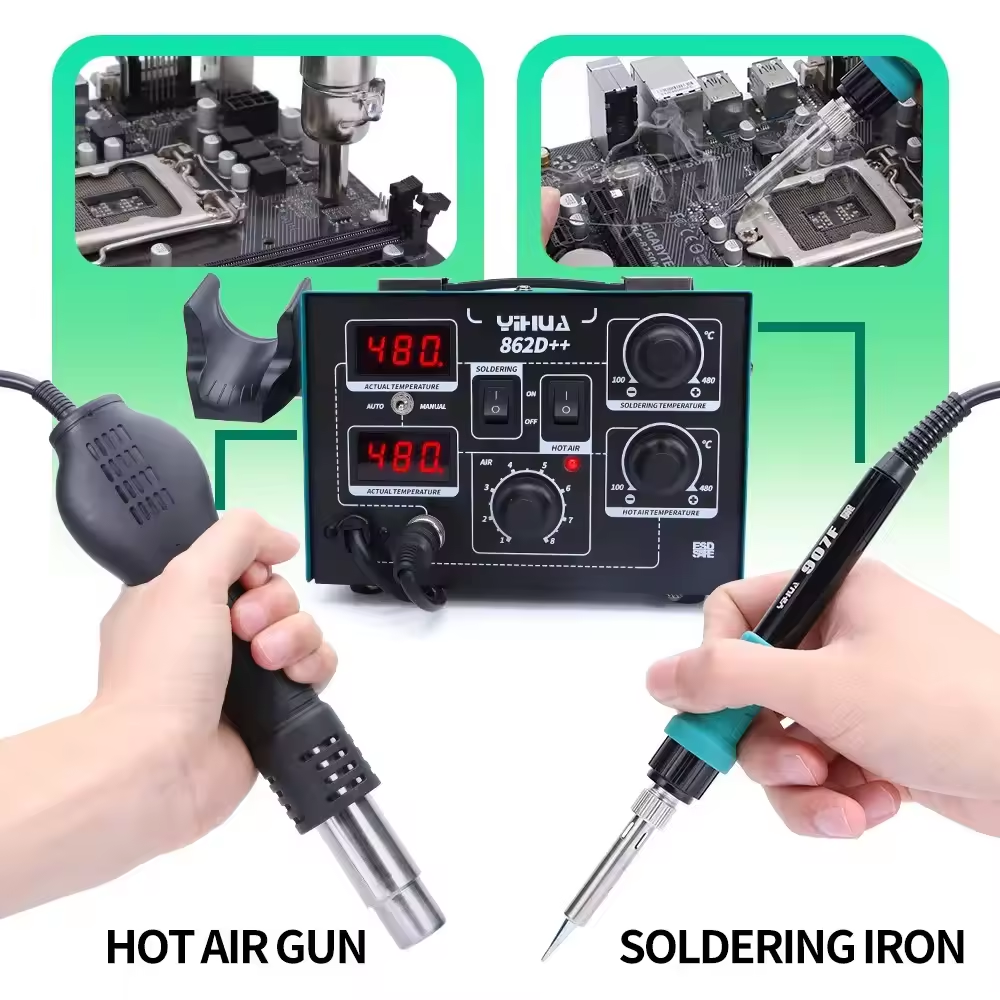 YIHUA 862D++ Soldering Iron Kit BGA SMD Welding Tool Desoldering Rework ...