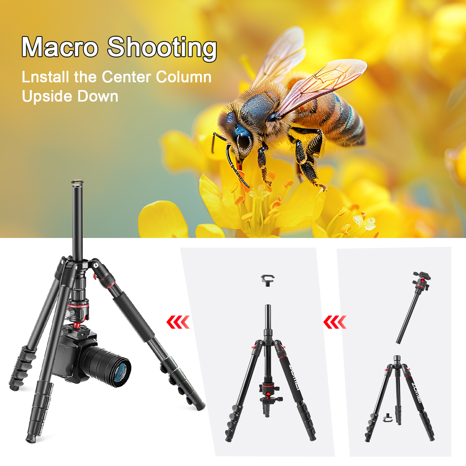 Zomei Q188/Q200 190cm/200CM Camera tripod Aluminum Alloy Tripod with 3 ...