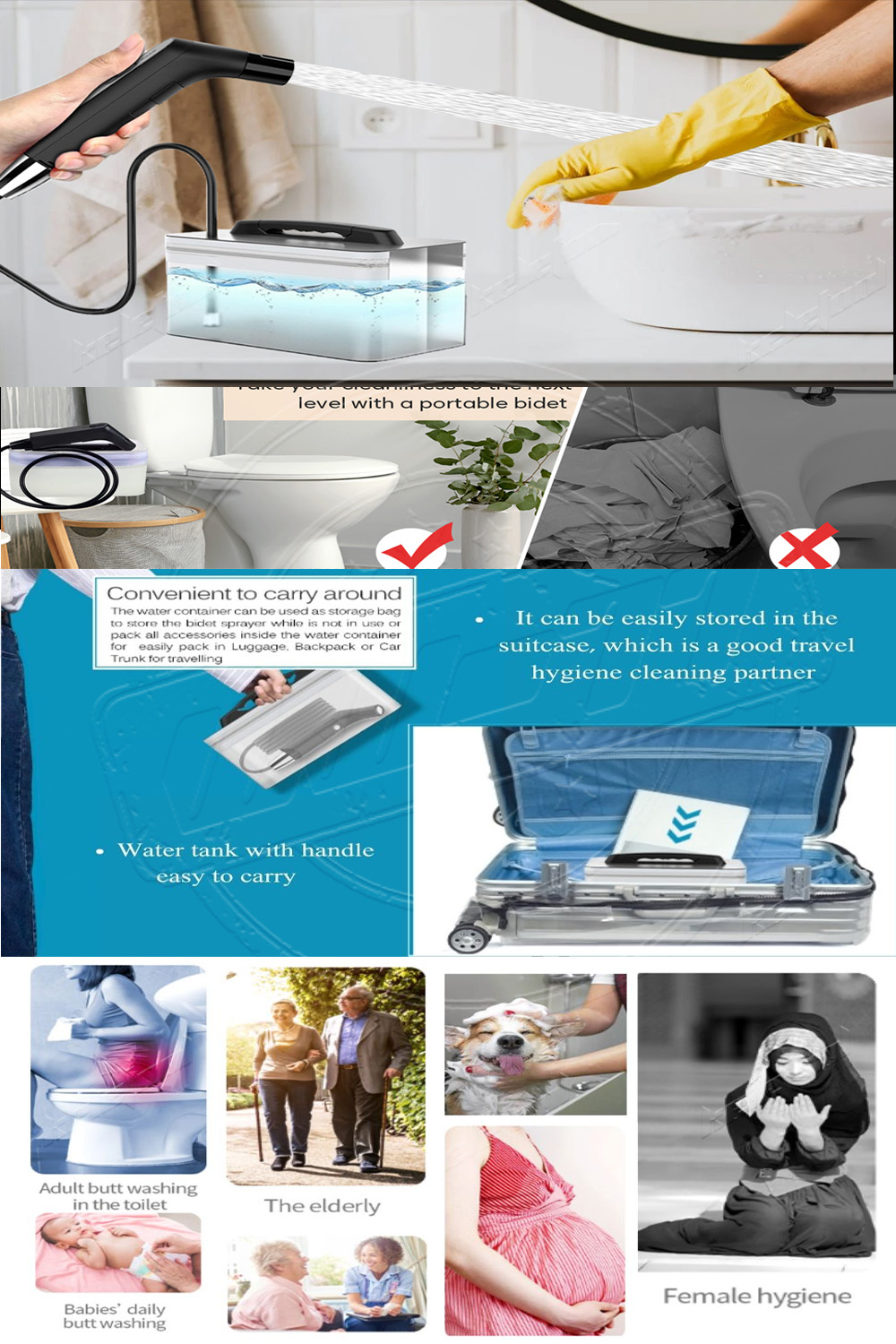 Portable Rechargeable Bidet Sprayer Travel 2.3L Personal Hygiene ...