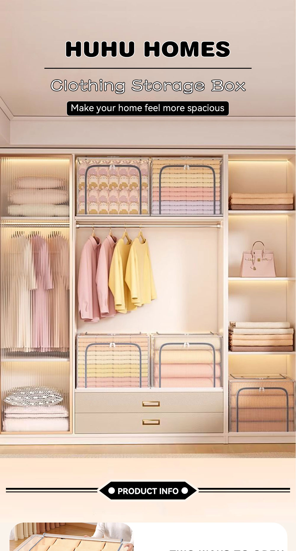 HUHU HOMES 24L/66L/100L Foldable Steel Frame Storage Box Clothes ...