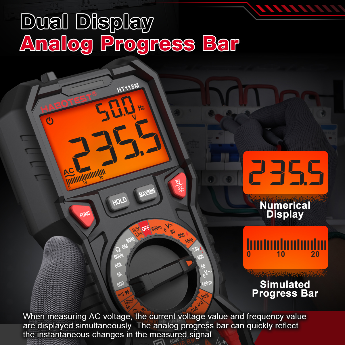 HABOTEST HT118M multimeter 1000V AC/DC digital multimeter 6000/2000 NCV ...