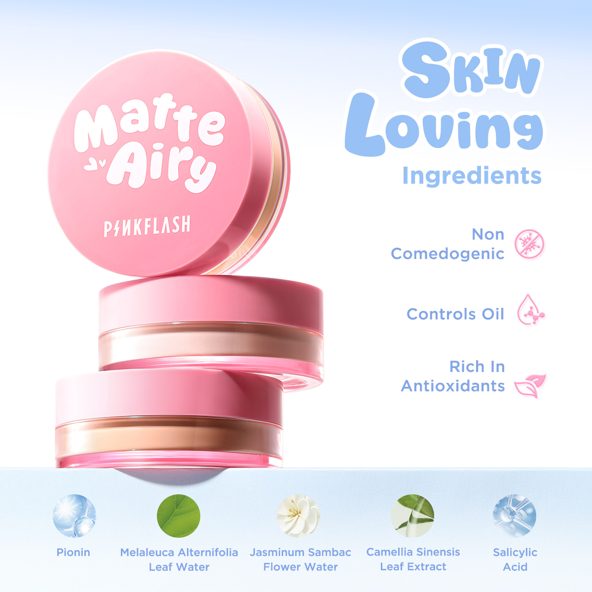 【New Packing】PINKFLASH Airy Matte Loose Powder 16H Oil Control Micro ...