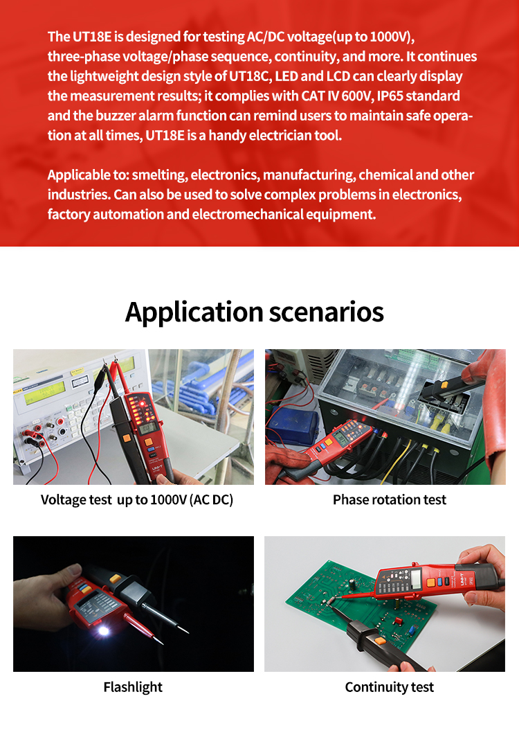 UNI-T UT18E AC DC 1000V Voltage Tester Continuity RCD Phase Rotation ...