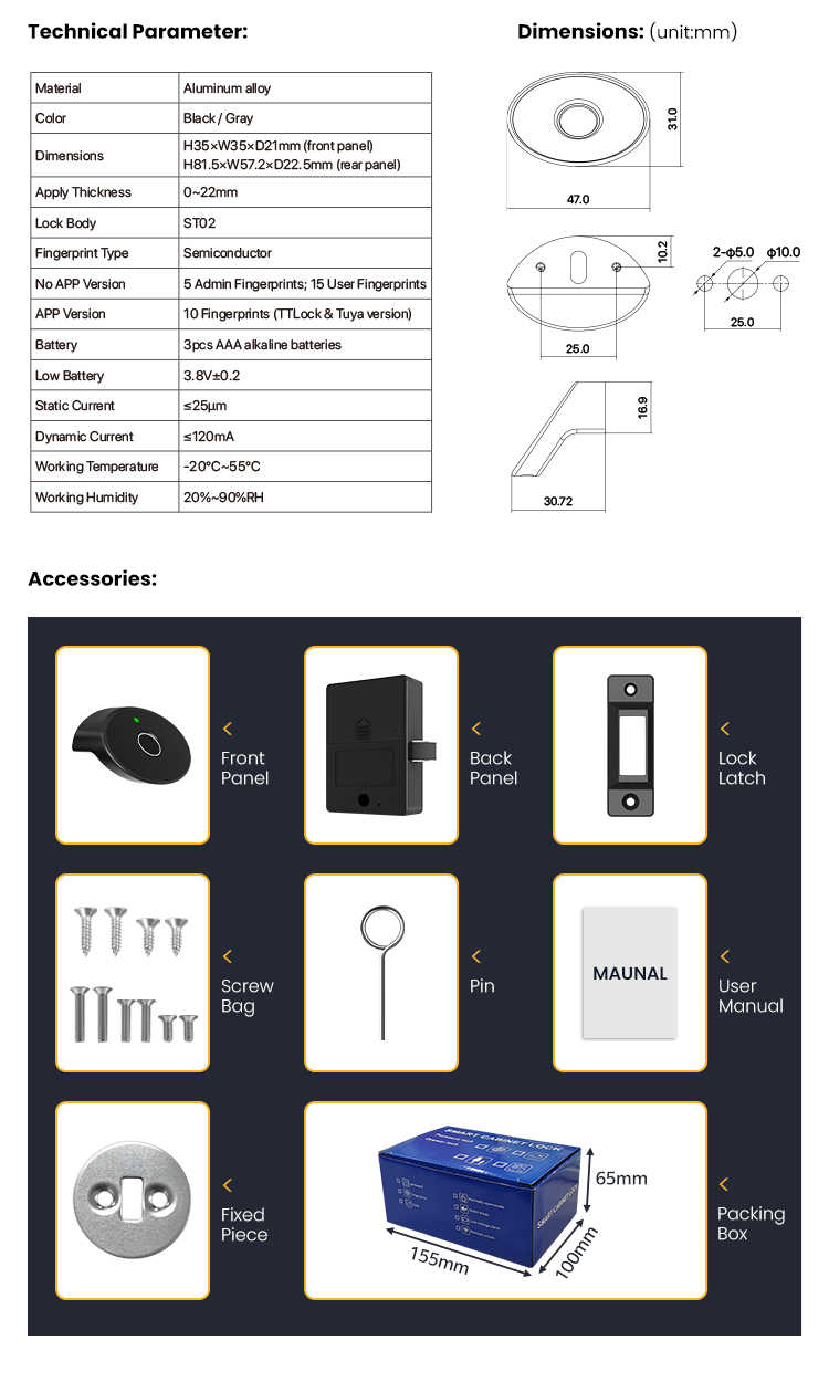 Fingerprint Cabinet Lock Multi Functional Drawer Lock NFC Smart Cabiner ...