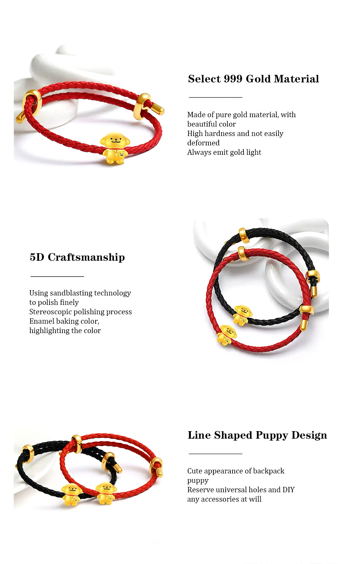【HETIN】999 1.25g Pure Gold Line Puppy Pendant 24K Solid Gold Charm Gold ...