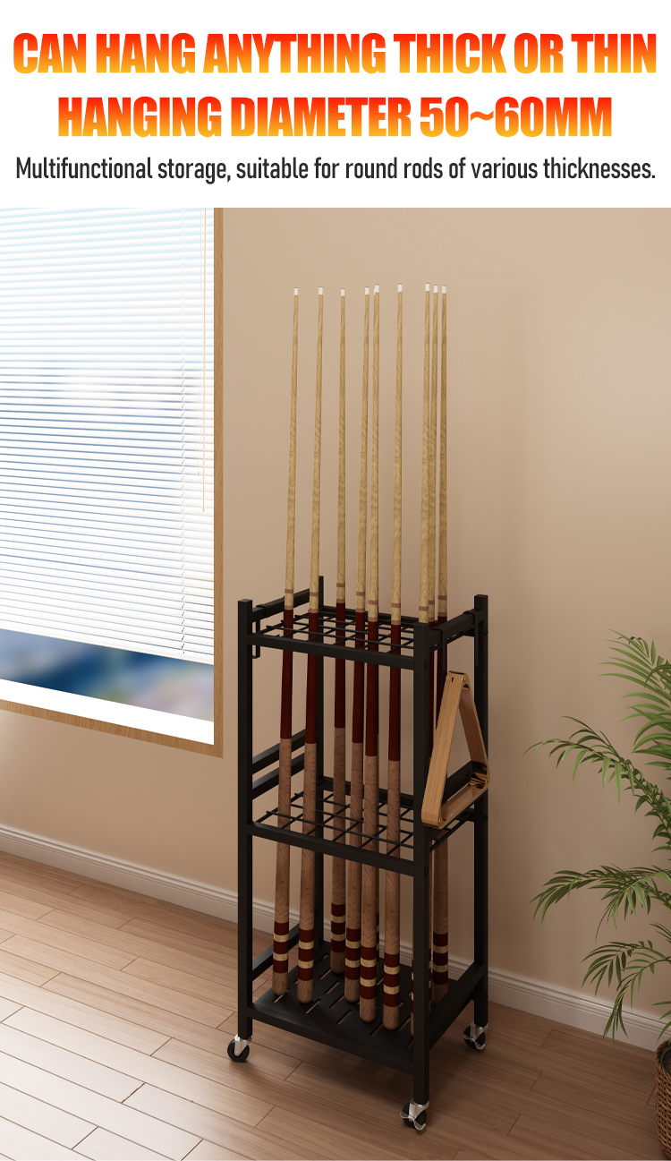 Compact Pool Cue Organizer - Rolling Stand for Multiple Cues & Ball ...