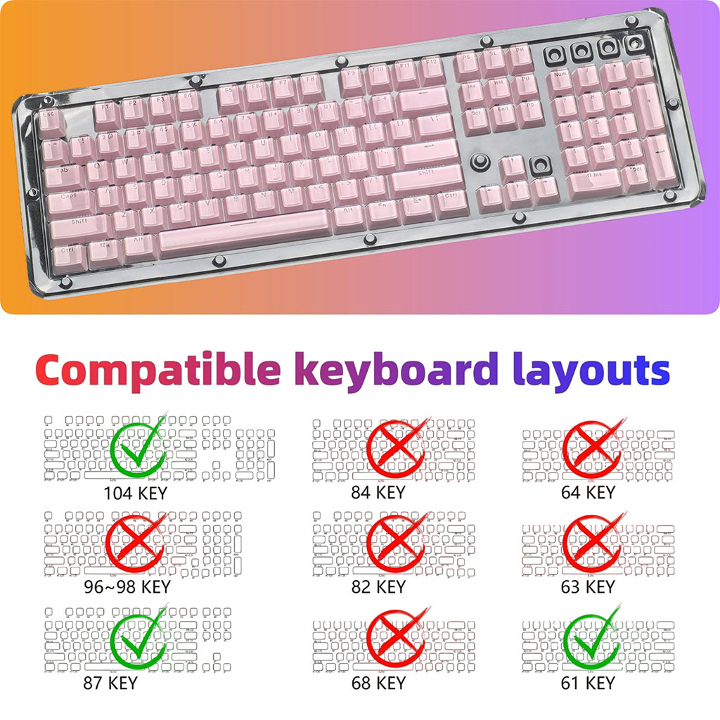 White Jello Keycaps OEM Profile 104/123 Keys PC Double Shot Light ...