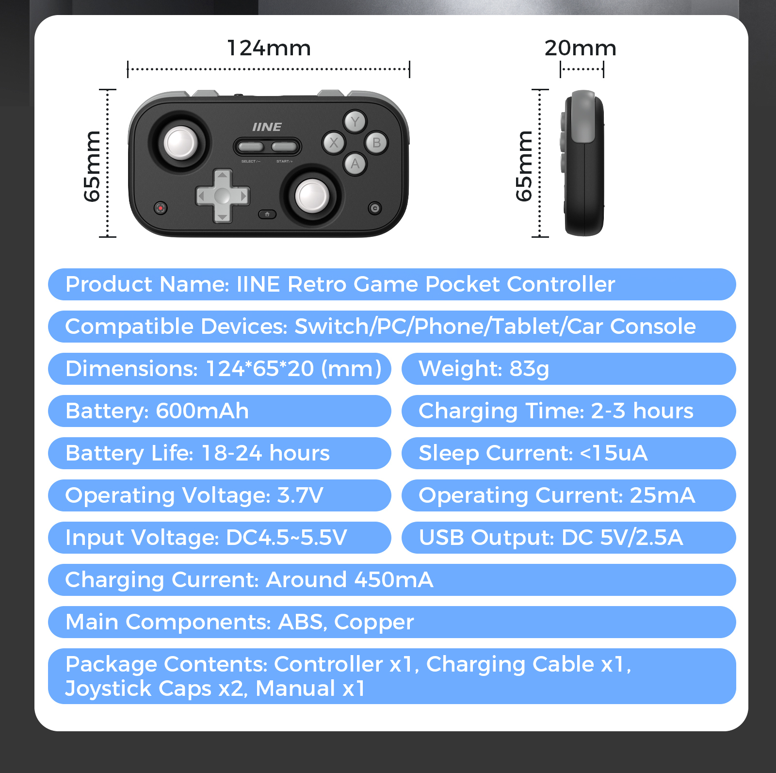 IINE Retro Pocket Game Controller /Compact & Portable Hall Joysticks ...