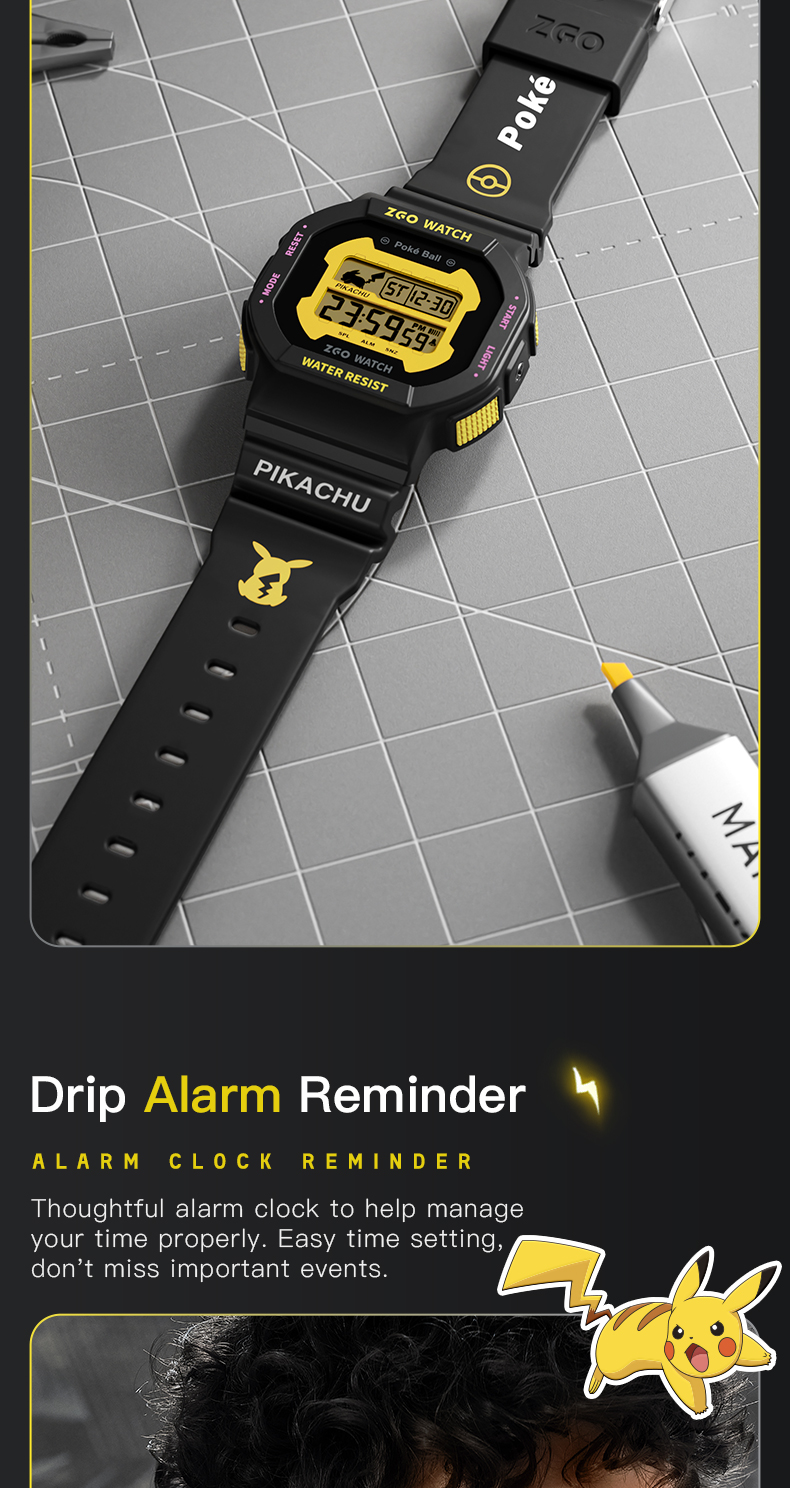 ZGO x pokemon Electronic Watch Pikachu Male Student Junior High School ...