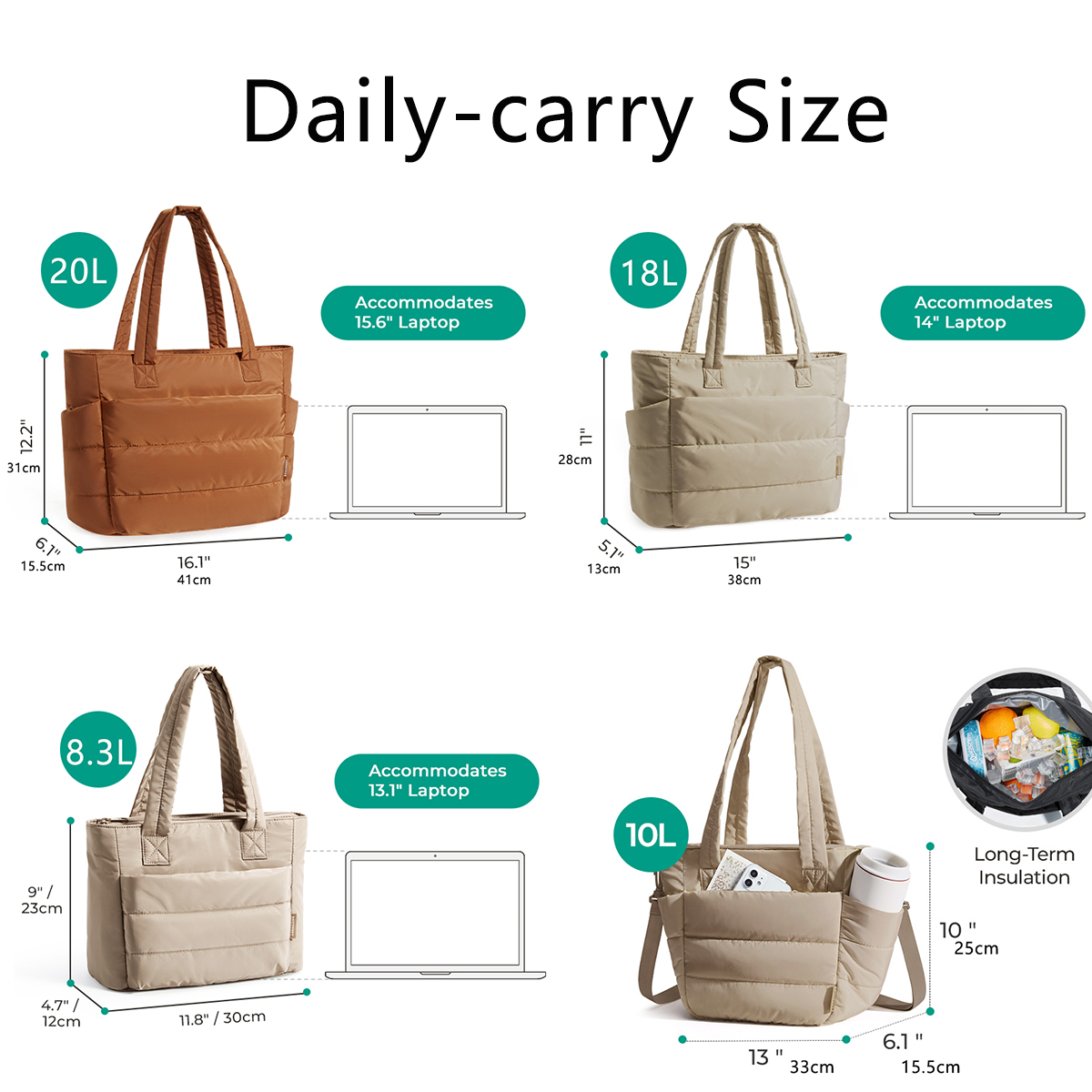 BAGSMART Puffer Tote Bag Women Lightweight Shoulder Handbag for Casual ...