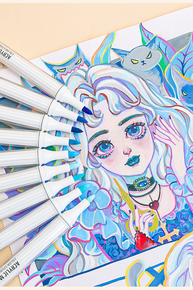 Languo Acrylic Marker Pen Coloring Pens Highlight Colored Marker Set ...