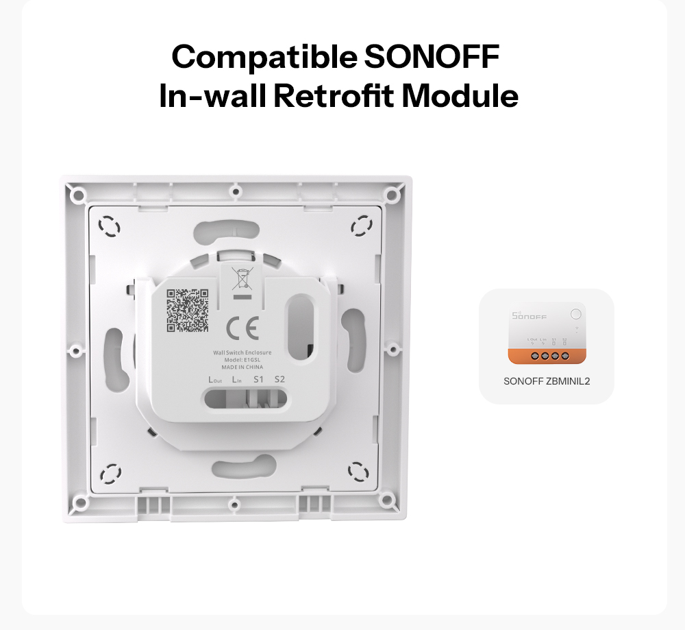 SONOFF E1GSL Wall Switch Enclosure Ultra-Slim PC Material Clip-on ...