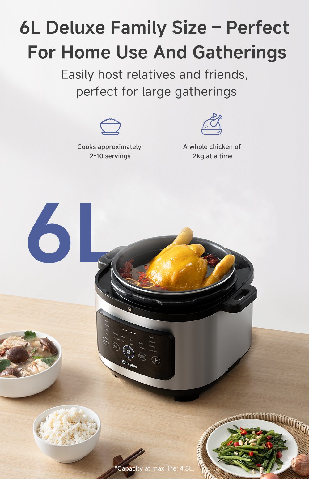 【NEW】Simplus 1000W 6L Rice Cooker丨Anti-Overflow & Anti-Clog丨70kPa High ...