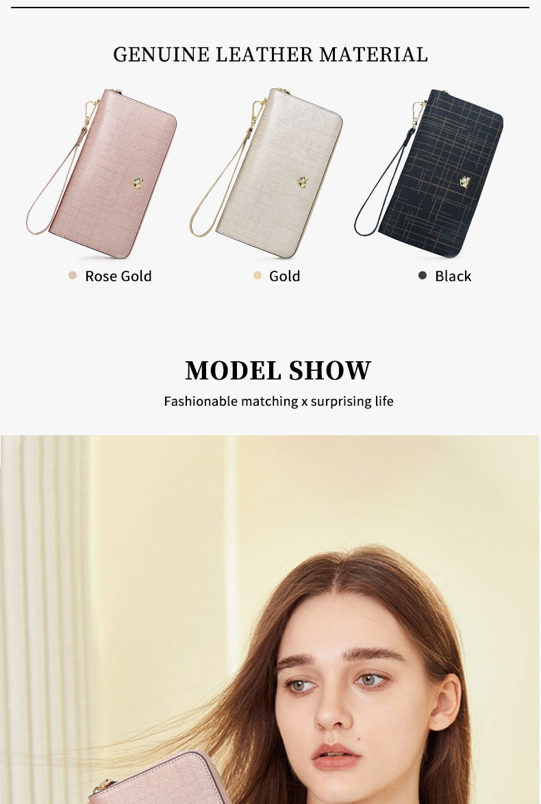 FOXER Women's Long Purse Cowhide Leather Wallet Simple Fashion Multi ...
