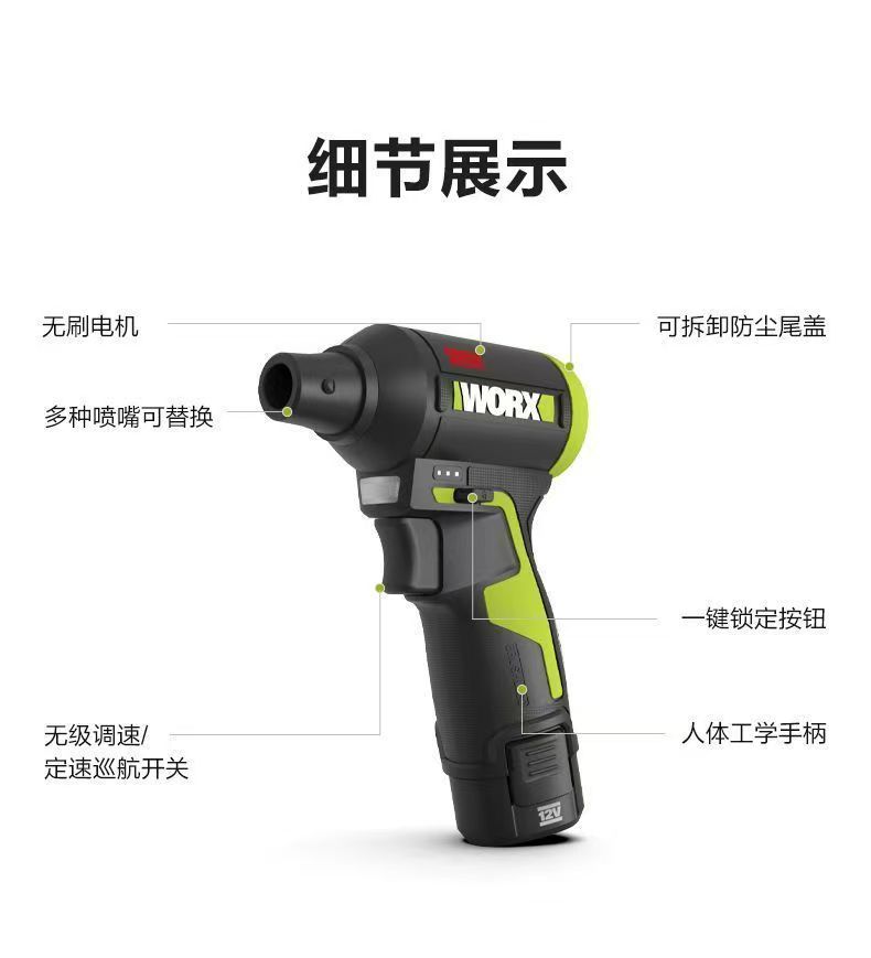 WORX WORX 12V Brushless Storm Gun WU094 Small Industrial Hair Dryer ...