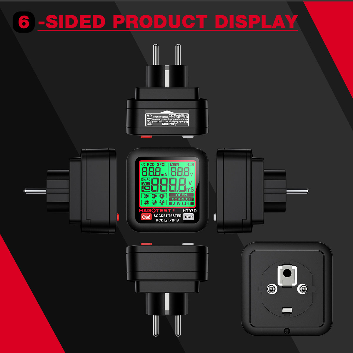 HABOTEST HT97E GFCI socket tester grounding tester 30V-260V electrical ...