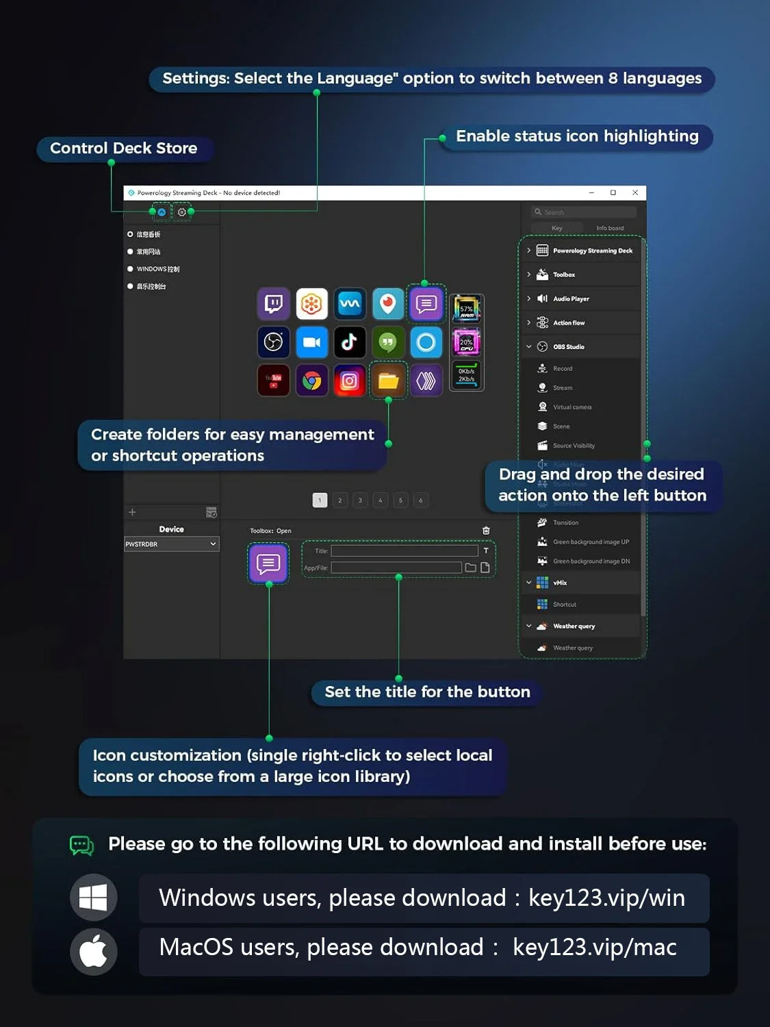 Visual Stream Deck Keyboard LCD Button 15 Keys Live Content Creation Controller Customizable for ...