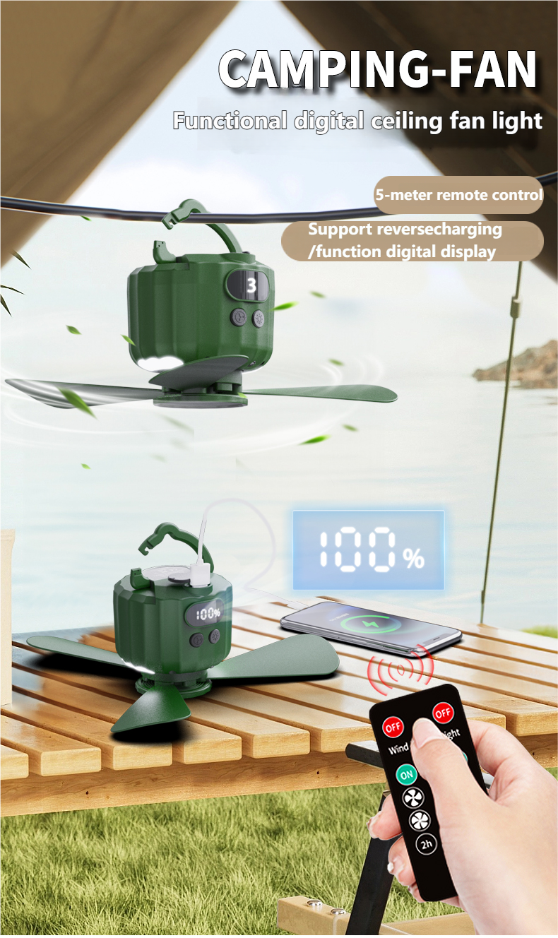 Kimviento 10400mAh Camping Fan with Light Portable Rechargeable Fan ...