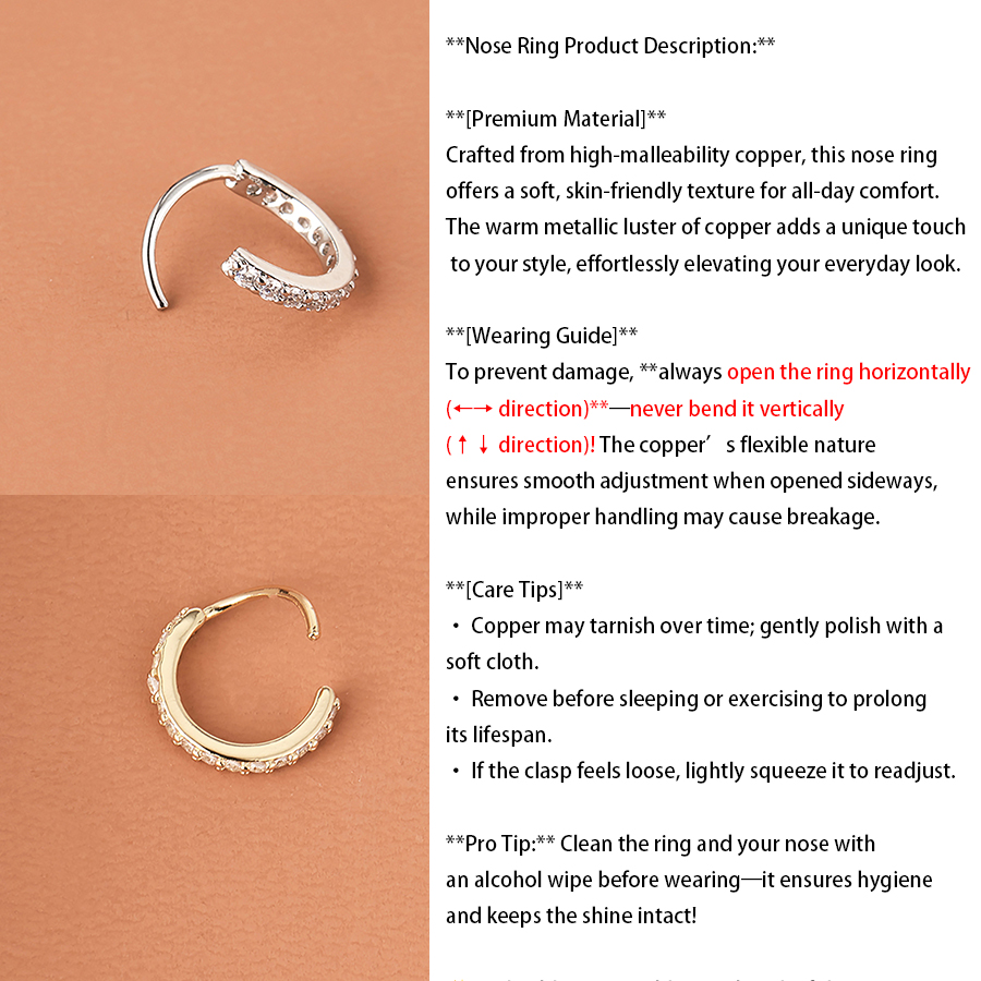 1pc Chic Zircon Copper Nose Ring Modern Body Piercing Stud 1pc Cincin ...