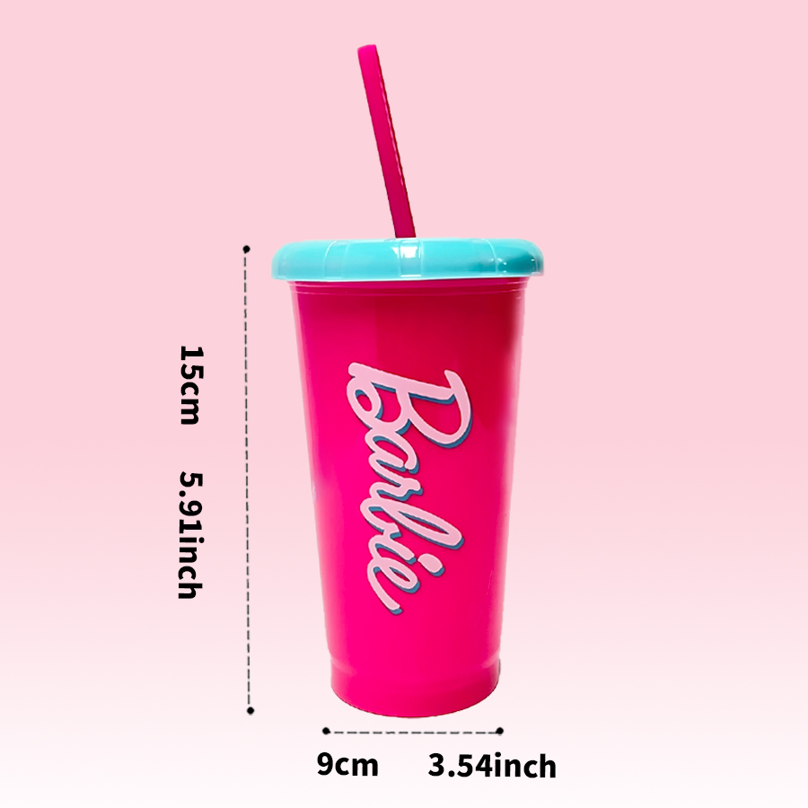 MINISO Barbie Sun Shine Series - 4-Piece Plastic Straw Cup Set 520mL ...