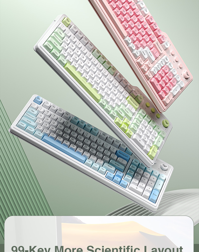 AULA F3099 Membrane Keyboard 99 Keys Tri-mode RGB Multi-function Roller ...