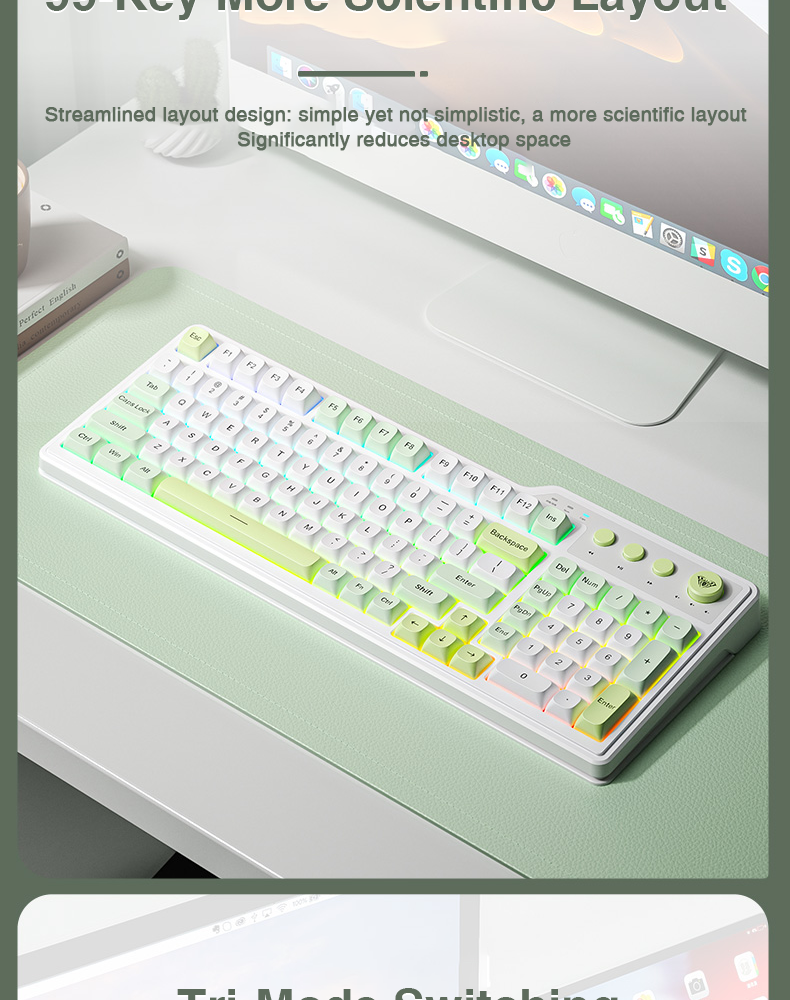 AULA F3099 Membrane Keyboard 99 Keys Tri-mode RGB Multi-function Roller ...