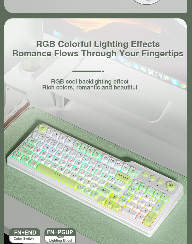 AULA F3099 Membrane Keyboard 99 Keys Tri-mode RGB Multi-function Roller ...