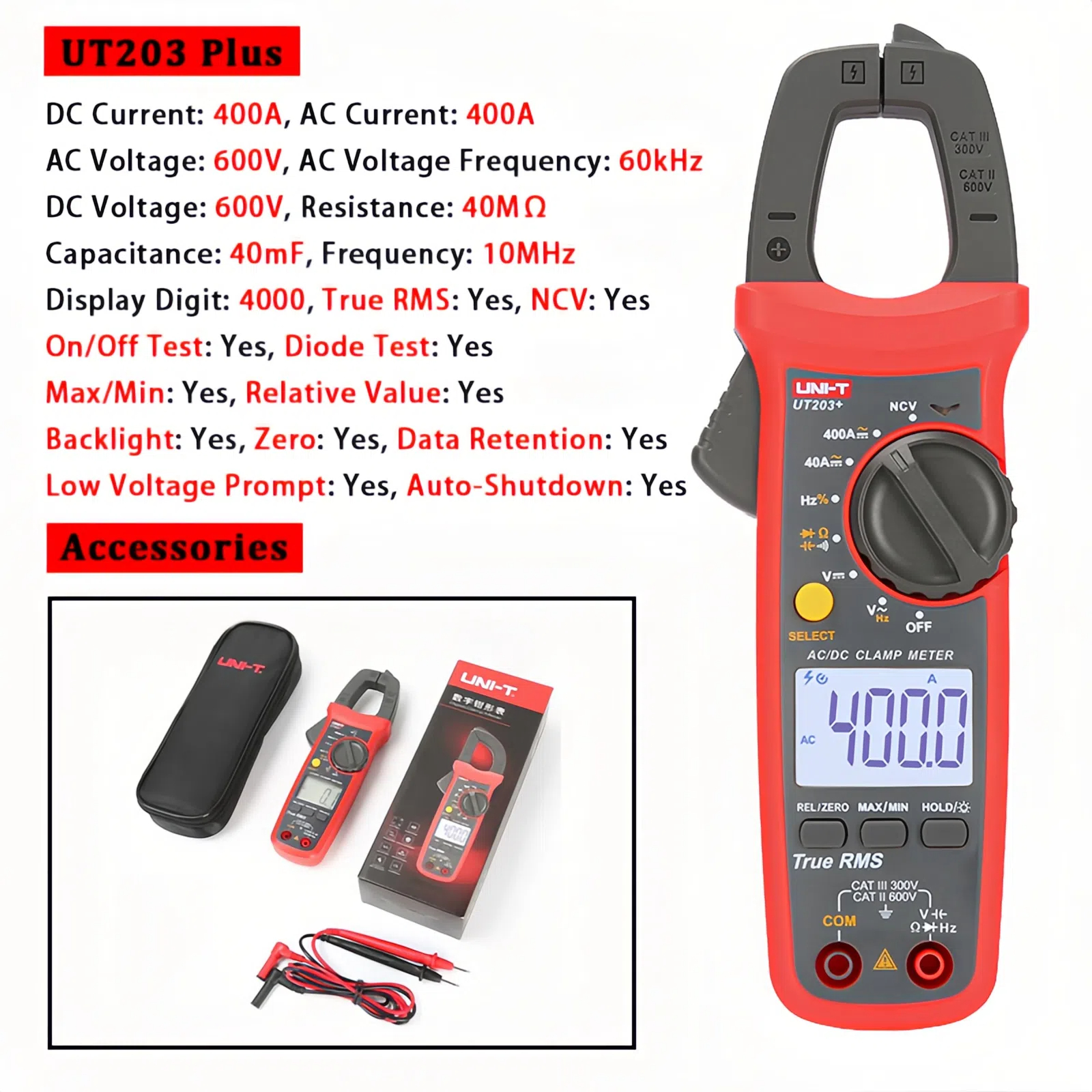 UNI-T UT202A+ UT210 SERIES Clamp Meter AC/DC Digital Voltmeter Ammeter ...