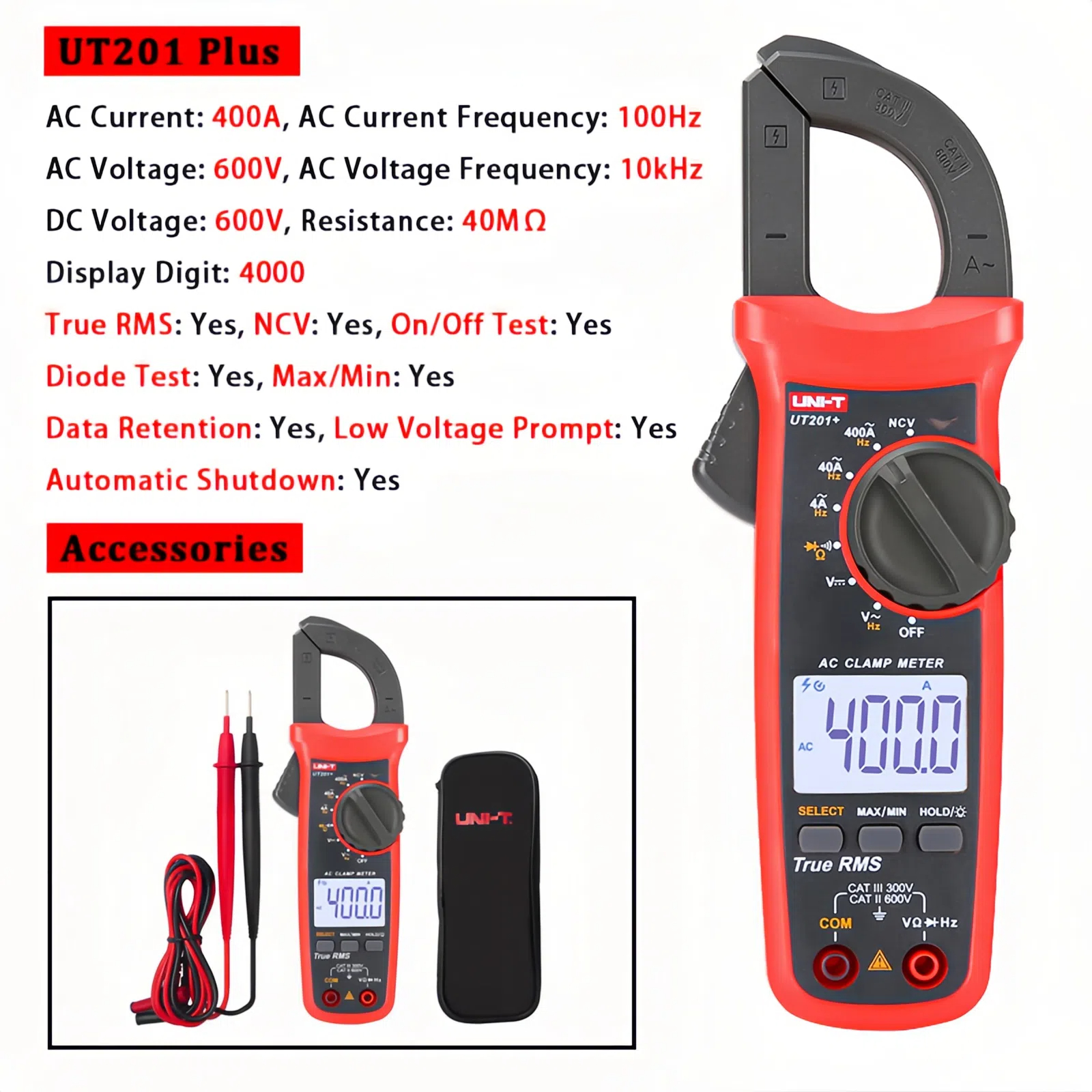 UNI-T UT202A+ UT210 SERIES Clamp Meter AC/DC Digital Voltmeter Ammeter ...