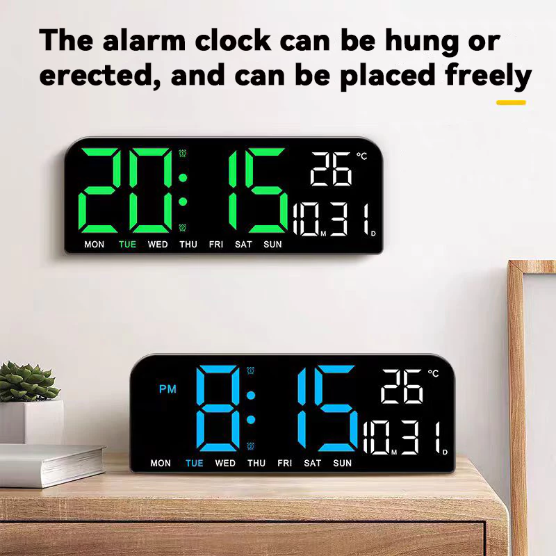 LED Digital Wall Clock Large Display Alarm Clock for Living Room LED ...