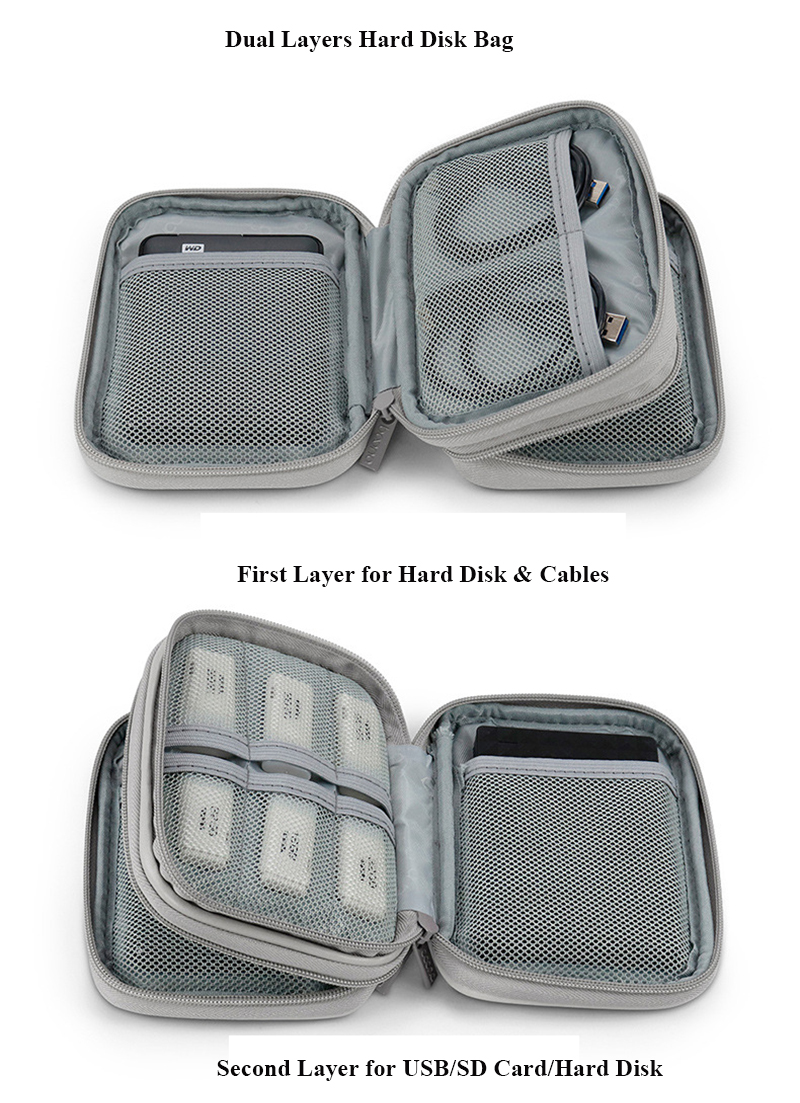 PU Leather Dual Layer External Hard Disk Organizer Bag 2.5 inches Hard ...