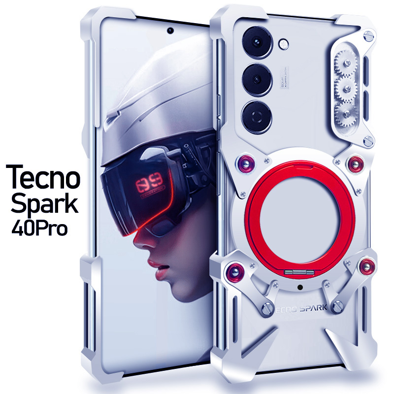 Aluminum Armor Metal Frame Bumper Rotation Stand Case For Tecno Spark ...
