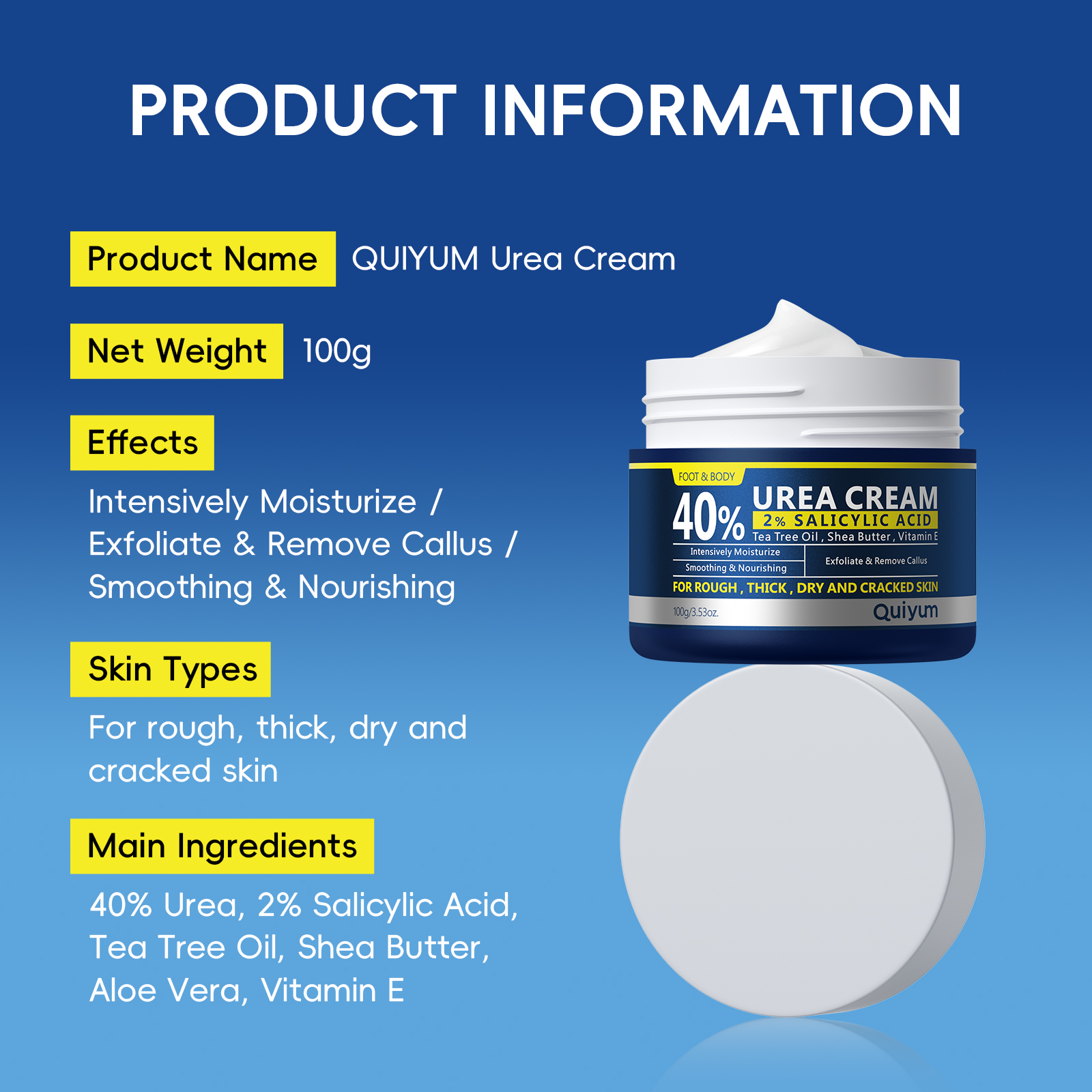 QUIYUM 40% Urea Cream 100g Intensively Moisturize For Body&Foot ...