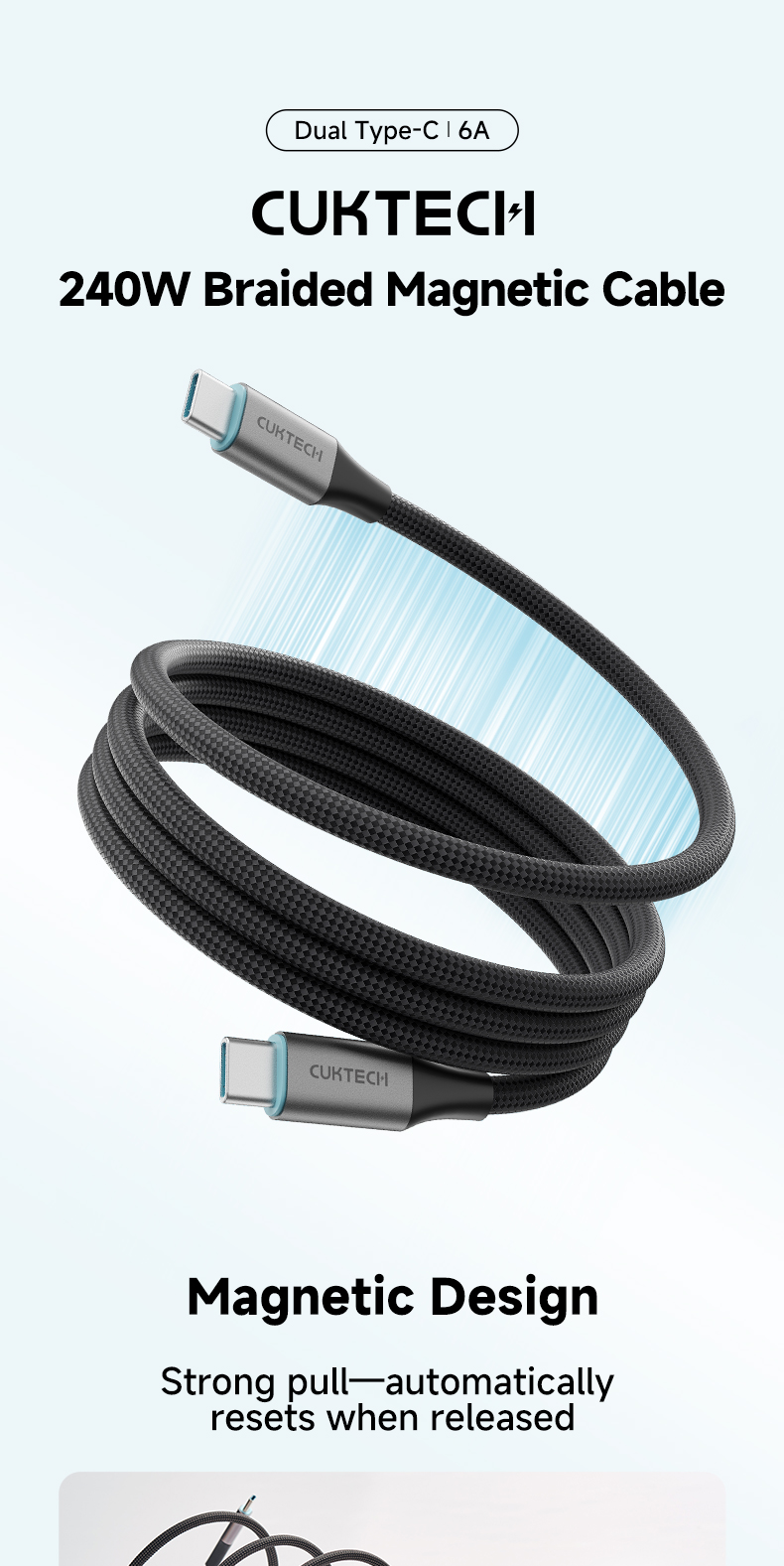 CUKTECH 240W 6A Braided Magnetic Cable Type-C to Type-C Fast Charging ...
