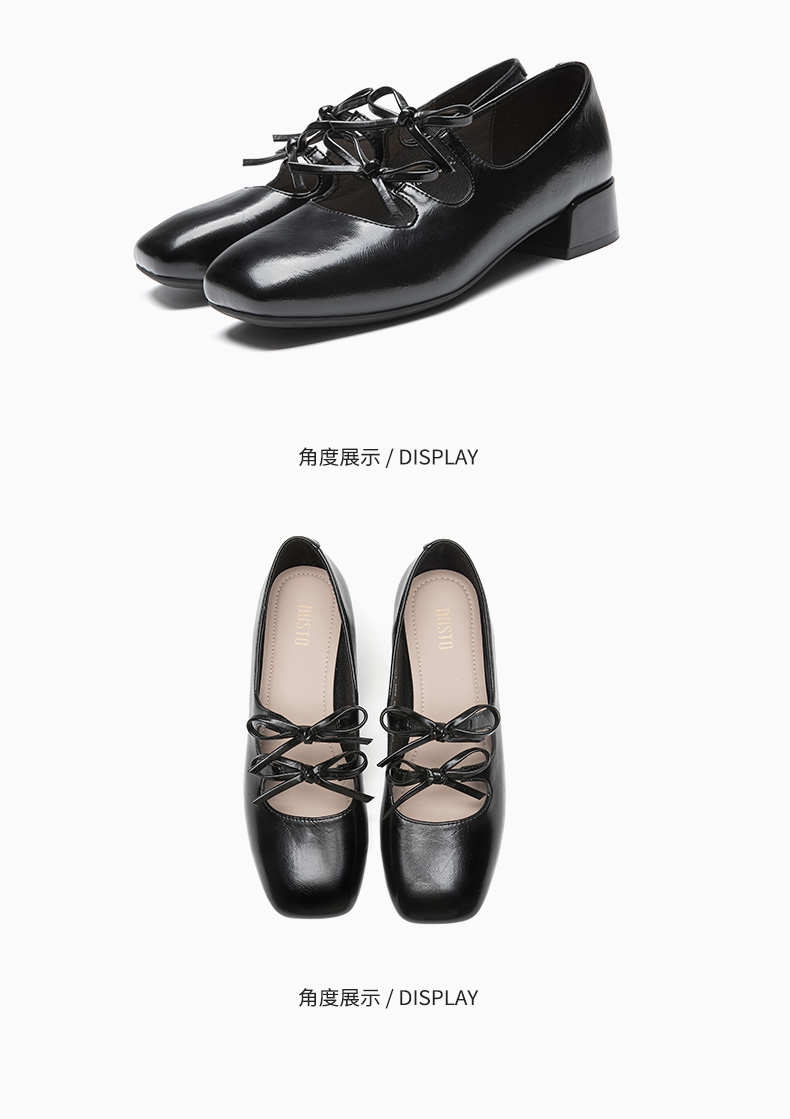 DUSTO Chunky Heel Mary Jane Shoes with Bow Knot - 3.1cm Mid-Heel ...