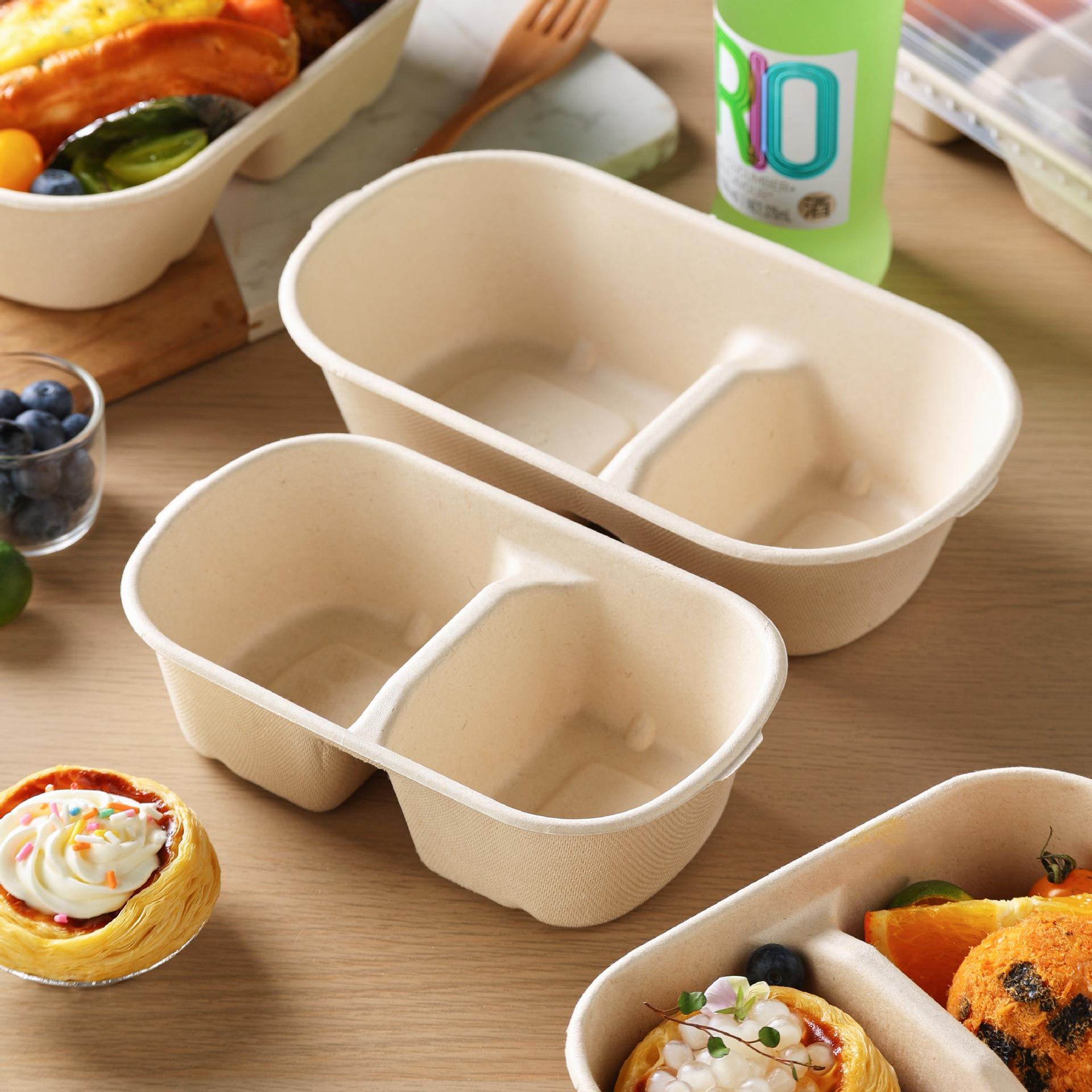 Sugarcane bagasse food box with lid, natural plant pulp box (pack of 25 ...