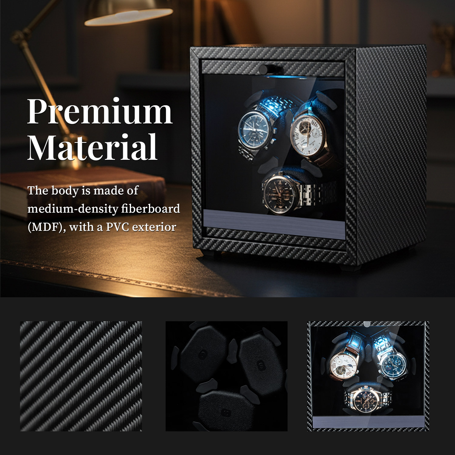 (Local delivery) Carbon Fiber Automatic Watch Winder with LED Light, 6/ ...