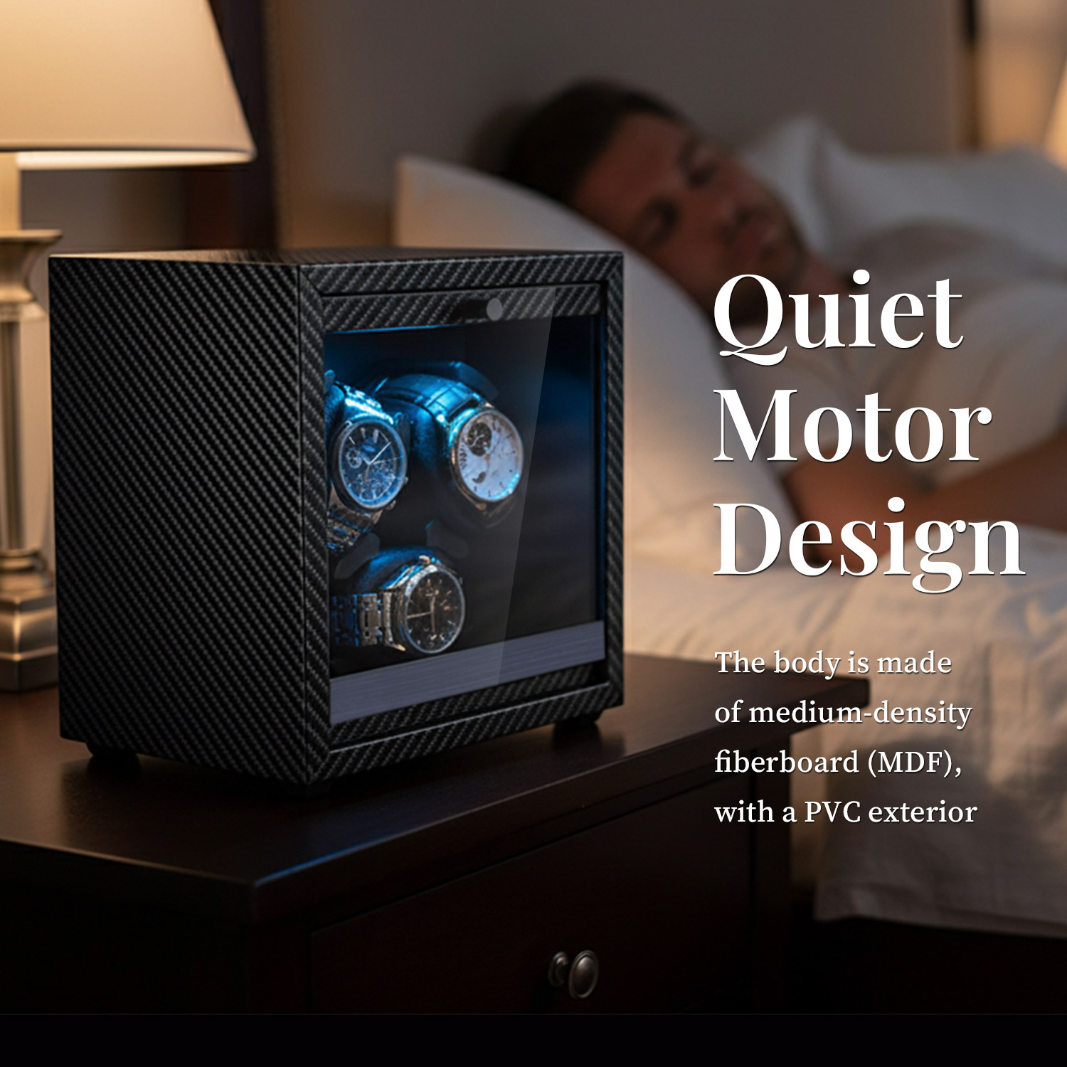 (Local delivery) Carbon Fiber Automatic Watch Winder with LED Light, 6/ ...