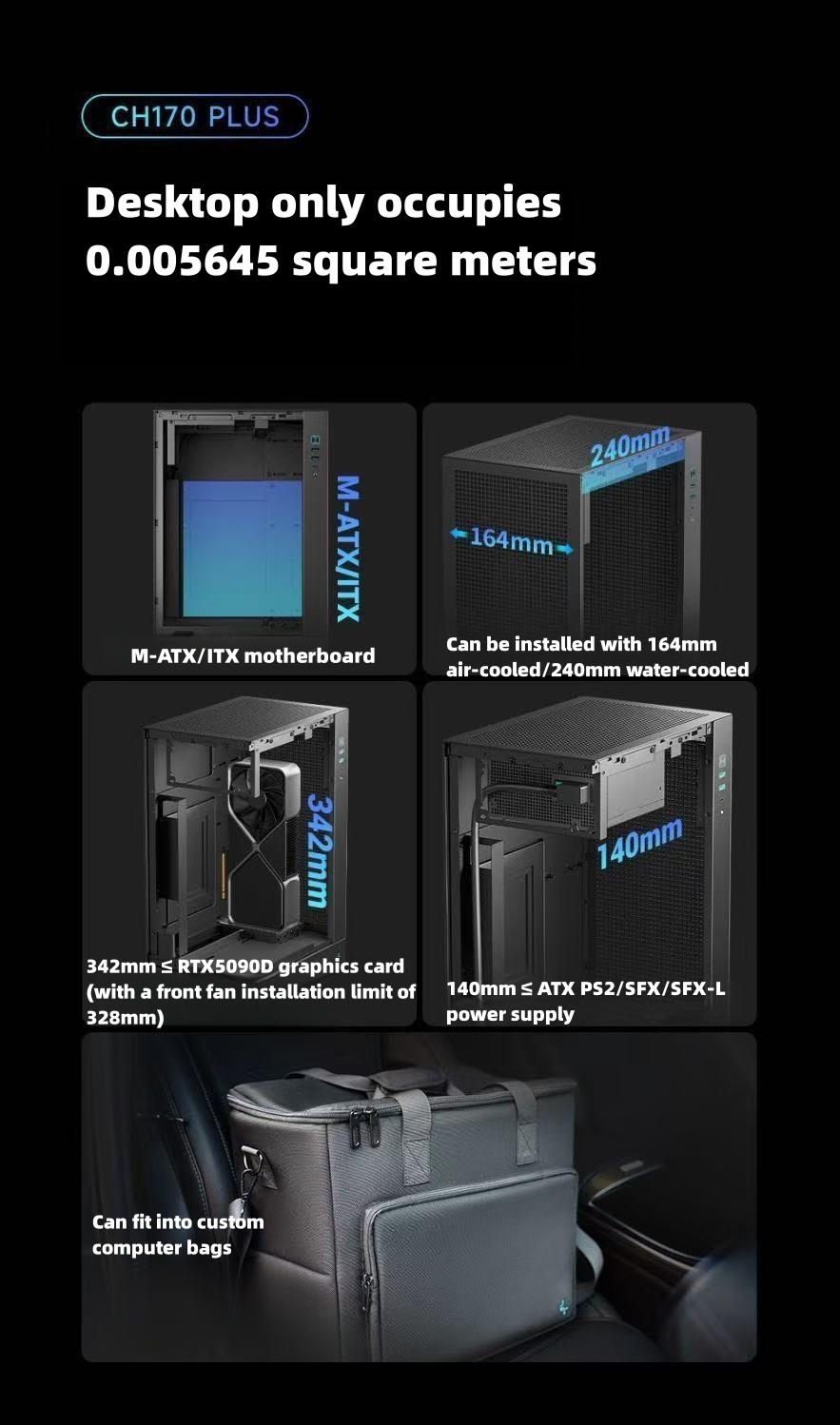 DEEPCOOL CH170 PLUS MATX Vertical Chassis Supports 240 Water Cooling 164mm Air Cooling Type-C ...