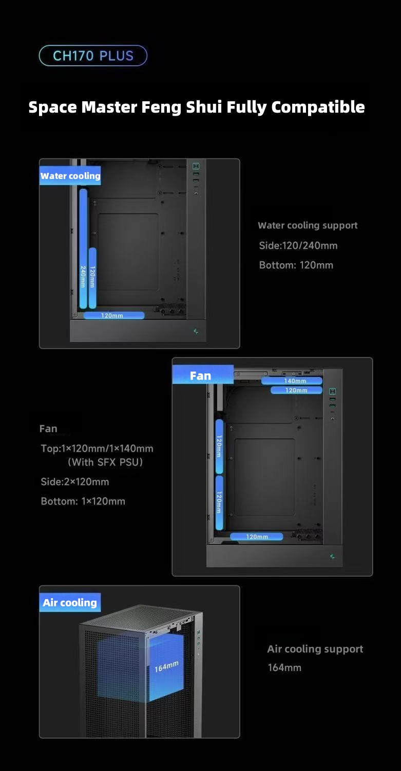 DEEPCOOL CH170 PLUS MATX Vertical Chassis Supports 240 Water Cooling 164mm Air Cooling Type-C ...