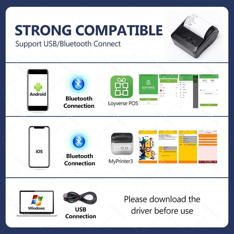 80mm Thermal Printer Portable Handheld POS Bluetooth Receipt Printer ...