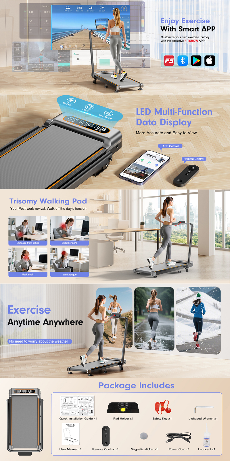 Luckinmall Walking Treadmill Indoor Running Walking Pad Foldable Smart ...